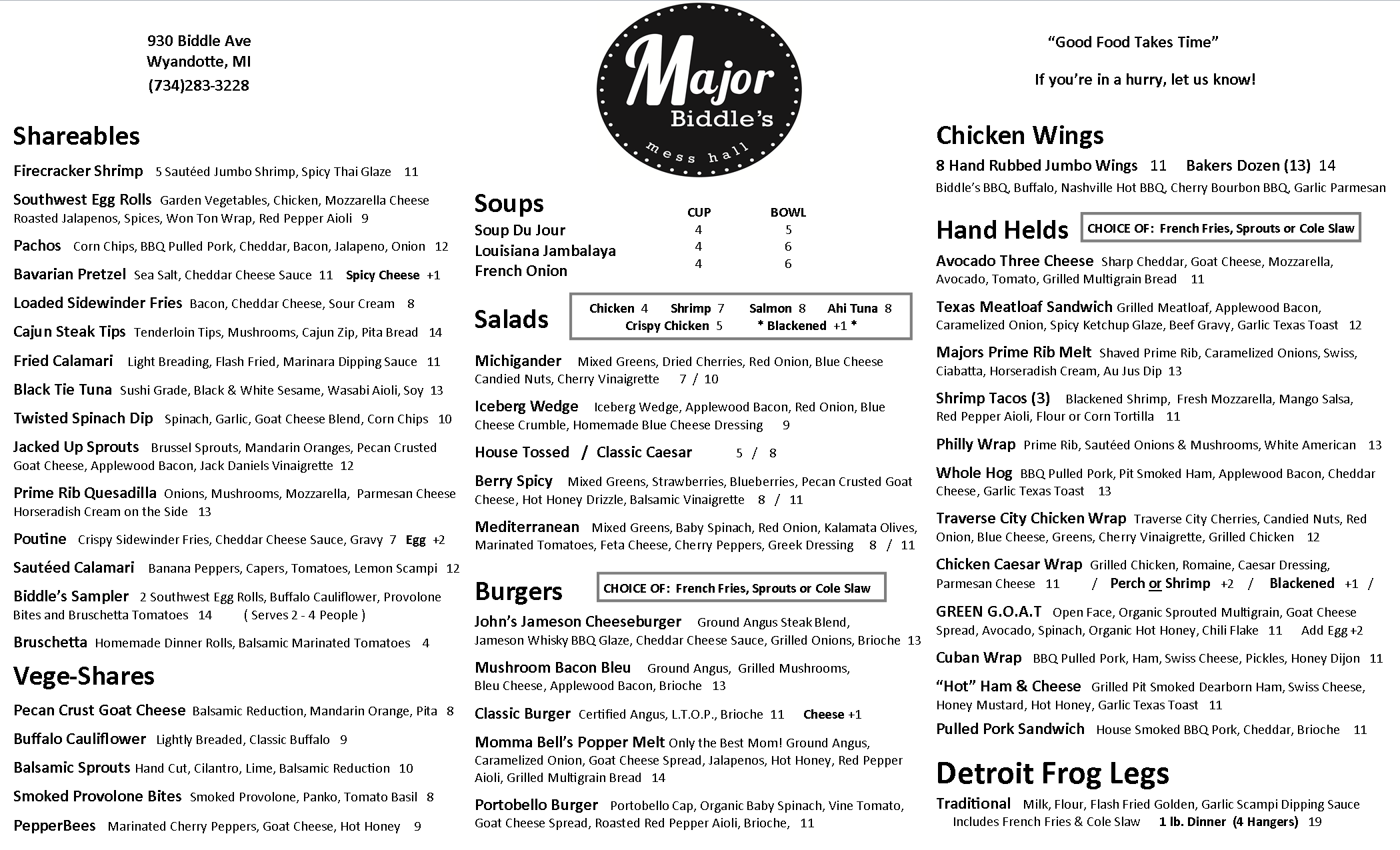 Menu/Cocktails – Major Biddles