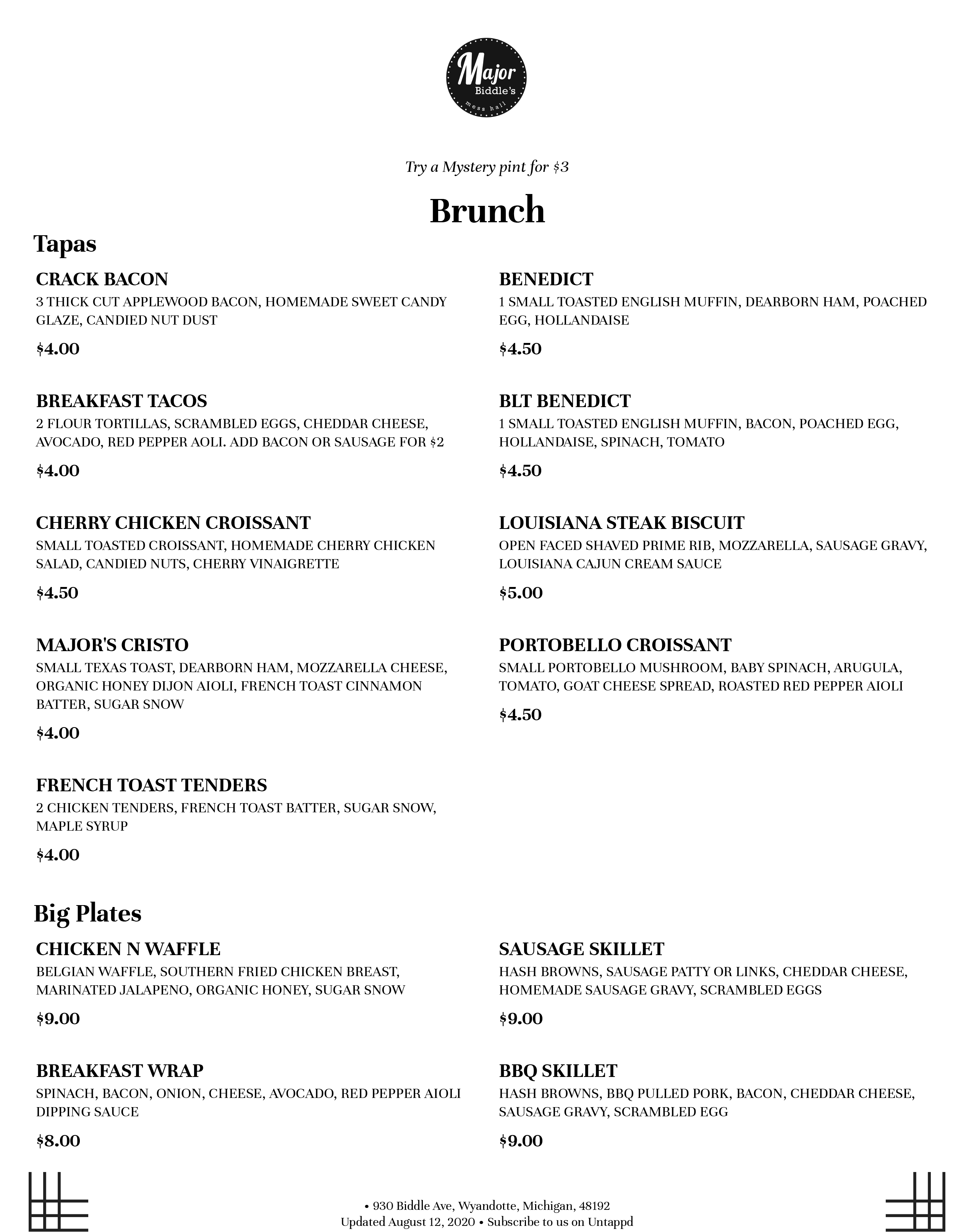 Menu/Cocktails – Major Biddles